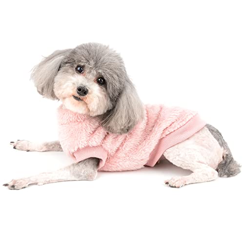 Ranphy Small Dog Fall Winter Fleece Sweater Vest for Boys Girls Cute Pullover Coat Jacket Soft Warm Sweatshirt Pet Kitten Clothes Cold Weather Indoor Outdoor Apparel,Pink,L