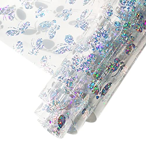 HYANG Butterfly Solid Transparent PVC Super Clear Holographic Vinyl Faux Leather Sheets 1 Roll 12" x 47" (30cm x 120cm) for DIY Bows Earrings Bags DIY Crafts Making