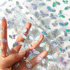 HYANG Butterfly Solid Transparent PVC Super Clear Holographic Vinyl Faux Leather Sheets 1 Roll 12" x 47" (30cm x 120cm) for DIY Bows Earrings Bags DIY Crafts Making