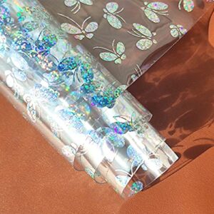 HYANG Butterfly Solid Transparent PVC Super Clear Holographic Vinyl Faux Leather Sheets 1 Roll 12" x 47" (30cm x 120cm) for DIY Bows Earrings Bags DIY Crafts Making