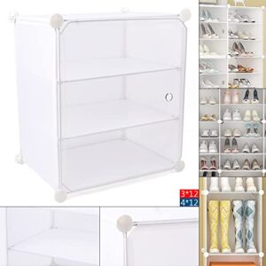 Portable Shoe Rack Organizer 12 Tiers 72 Pairs DIY Shoe Cabinet, Free Standing Shoe Shelf Organizer with Transparent Cover, White Plastic Closet Shoe Organizer Rack Expandable for High Heels, Boots