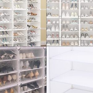 Portable Shoe Rack Organizer 12 Tiers 72 Pairs DIY Shoe Cabinet, Free Standing Shoe Shelf Organizer with Transparent Cover, White Plastic Closet Shoe Organizer Rack Expandable for High Heels, Boots