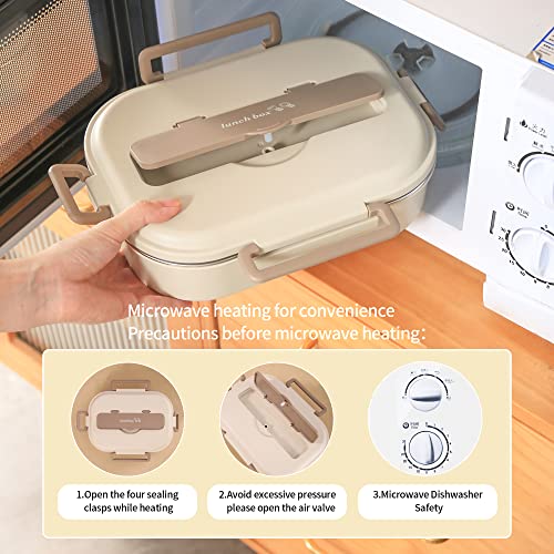 Lunch Box,1000ml Stainless Steel Bento Box,Versatile 3-Compartment Portable Lunch Box Container-Salad Lunch Containers for Adults/Kids with Spoon Fork Thermos Bag Accessories (Creamy White)