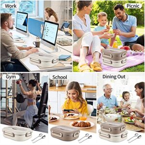 Lunch Box,1000ml Stainless Steel Bento Box,Versatile 3-Compartment Portable Lunch Box Container-Salad Lunch Containers for Adults/Kids with Spoon Fork Thermos Bag Accessories (Creamy White)