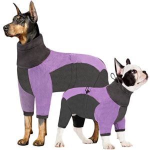 aofitee dog winter coat, warm pullover dog fleece pajamas, soft fullbody dog sweater jackets for cold weather, turtleneck windproof dog onesie pjs jumpsuit for small medium large dogs, purple l