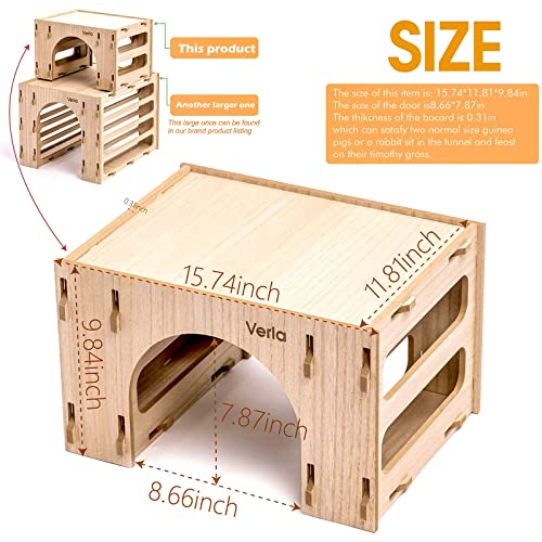 Clearance- Guinea Pigs Hay Feeder, 3-in-1 Double Hay Rack Wooden Hideout and Tunnel Combi for Bunny Rabbit Chinchila Guinea Pigs Family, HDF Durable Habitat Furniture