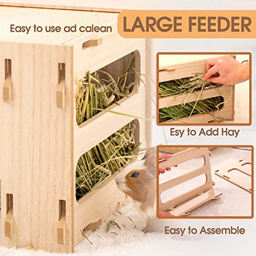 Clearance- Guinea Pigs Hay Feeder, 3-in-1 Double Hay Rack Wooden Hideout and Tunnel Combi for Bunny Rabbit Chinchila Guinea Pigs Family, HDF Durable Habitat Furniture