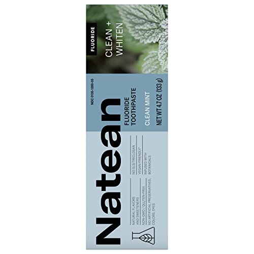 Natean Clean + Whiten Fluoride Whitening Toothpaste, Clean Mint - 4.7 Oz Tube