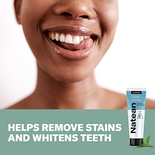 Natean Clean + Whiten Fluoride Whitening Toothpaste, Clean Mint - 4.7 Oz Tube