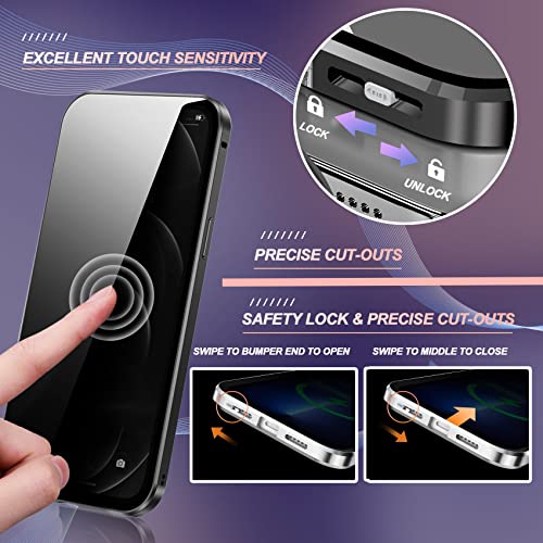 Privacy Magnetic Case Compatible for iPhone 14 Pro max, [Safety Lock][Full Body Protection]Double-Sided Anti-Peeping Anti-spy Sensitive Screen Protector Clear Back Metal Confidential Case, Black