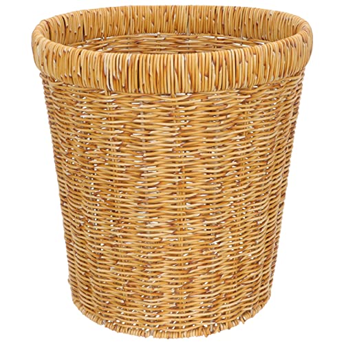 Zerodeko Rattan Trash Can Wicker Woven Waste Paper Basket Bohemian Wastebasket Rustic Farmhouse Laundry Storage Basket for Home Office 30x28cm