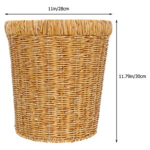 Zerodeko Rattan Trash Can Wicker Woven Waste Paper Basket Bohemian Wastebasket Rustic Farmhouse Laundry Storage Basket for Home Office 30x28cm