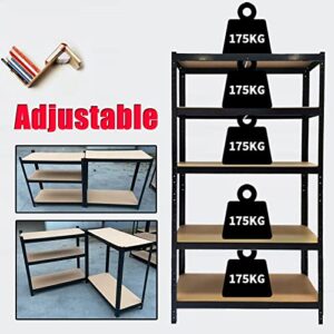 5 Tier Adjustable Boltless Garage Shelving, Heavy Duty Storage Racking Unit, Organizing Metal Shelf for Home Office Workshop Warehouse Household Kitchen, 71" H x 35" W x 16" D, 5 Tier Black DIY Shelf