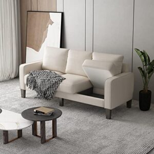 KEVINSAPCE 75" Modern Sofa Couch for Living Room, 3 Seater Fabric Upholstered Couch Small Couch for Small Space, Apartment, Offfice, Studio, Beige