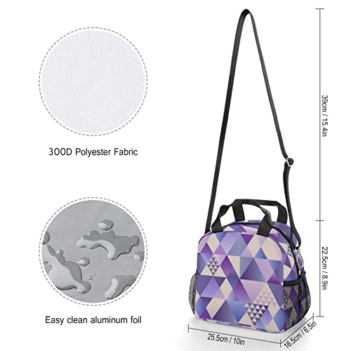 Ultra Violet Art Deco Printed Lunch Box Tote Bag with Handles and Shoulder Strap for Men Women Work Picnic