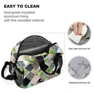 Tropical Palm Leaves and Exotic Leopard Printed Lunch Box Tote Bag with Handles and Shoulder Strap for Men Women Work Picnic