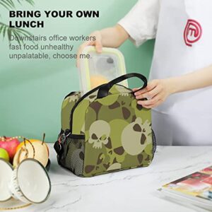 Military Skulls Printed Lunch Box Tote Bag with Handles and Shoulder Strap for Men Women Work Picnic