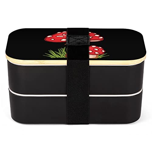 Magic Mushrooms Bento Lunch Box Leak-Proof Bento Box Food Containers with 2 Compartments for Offce Work Picnic Black-Style