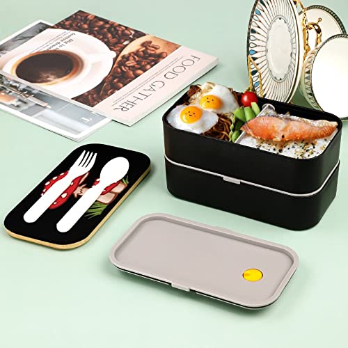 Magic Mushrooms Bento Lunch Box Leak-Proof Bento Box Food Containers with 2 Compartments for Offce Work Picnic Black-Style