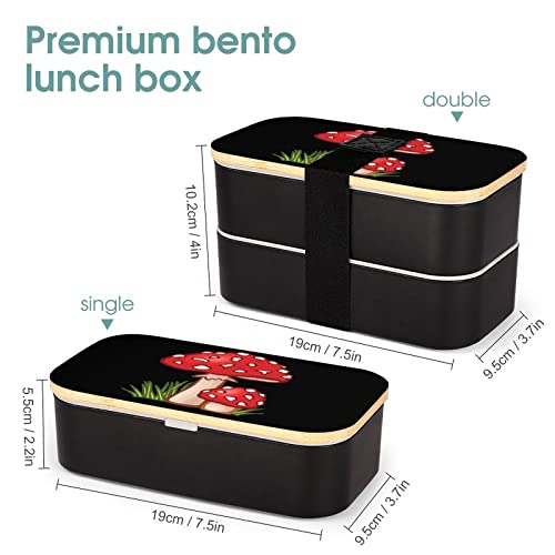 Magic Mushrooms Bento Lunch Box Leak-Proof Bento Box Food Containers with 2 Compartments for Offce Work Picnic Black-Style