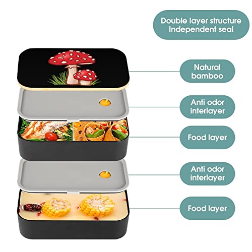 Magic Mushrooms Bento Lunch Box Leak-Proof Bento Box Food Containers with 2 Compartments for Offce Work Picnic Black-Style