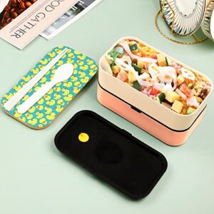 Yellow Rubber Duck and Bubbles Bento Lunch Box Leak-Proof Bento Box Food Containers with 2 Compartments for Offce Work Picnic Yellow-Style