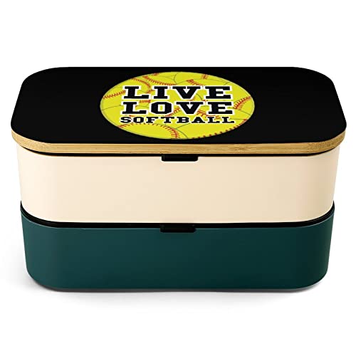 Live Love Softballs Bento Lunch Box Leak-Proof Bento Box Food Containers with 2 Compartments for Offce Work Picnic Green-Style