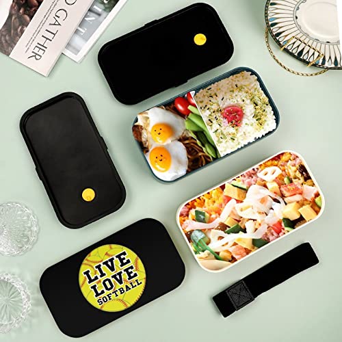 Live Love Softballs Bento Lunch Box Leak-Proof Bento Box Food Containers with 2 Compartments for Offce Work Picnic Green-Style