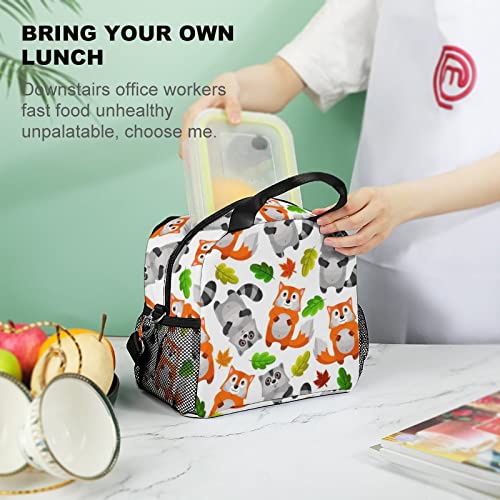 Racoons and Foxes Printed Lunch Box Tote Bag with Handles and Shoulder Strap for Men Women Work Picnic