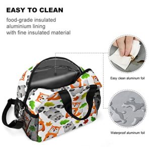 Racoons and Foxes Printed Lunch Box Tote Bag with Handles and Shoulder Strap for Men Women Work Picnic