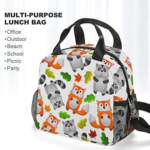 Racoons and Foxes Printed Lunch Box Tote Bag with Handles and Shoulder Strap for Men Women Work Picnic