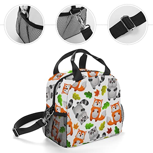 Racoons and Foxes Printed Lunch Box Tote Bag with Handles and Shoulder Strap for Men Women Work Picnic