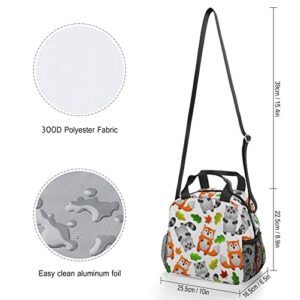 Racoons and Foxes Printed Lunch Box Tote Bag with Handles and Shoulder Strap for Men Women Work Picnic