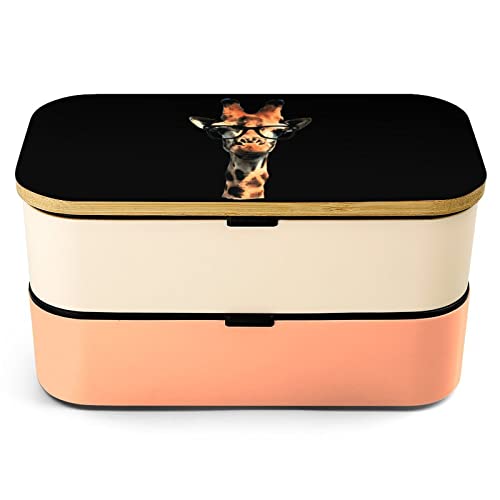 Giraffe with Sunglasses Bento Lunch Box Leak-Proof Bento Box Food Containers with 2 Compartments for Offce Work Picnic Yellow-Style