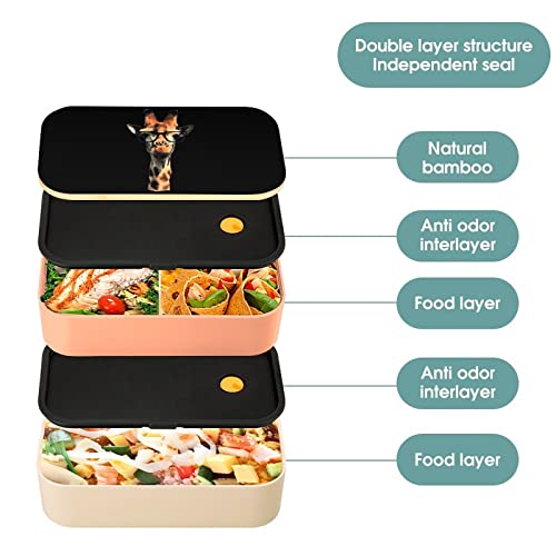 Giraffe with Sunglasses Bento Lunch Box Leak-Proof Bento Box Food Containers with 2 Compartments for Offce Work Picnic Yellow-Style