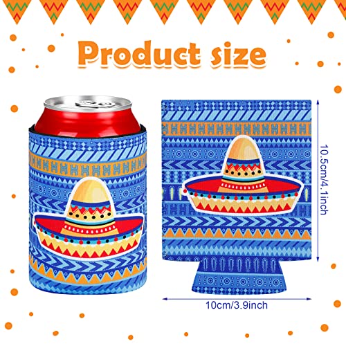 12 Pcs Mexican Can Cooler Sleeves Fiesta 12 oz Insulated Neoprene Can Cover for Soda Beer Beverages Cactus Mexican Party Decorations Cinco De Mayofiesta Party Supplies