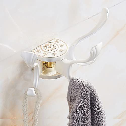 Clothes Hook,Wall Hooks Folding Heavy Duty Screw in Bathroom Coat Hooks Swivel Modern Metal Wall Mounted for Entry Kitchen Hanging Towel Hat Pack Bag Key Holder Organizer Rack, Bronze (Color : White