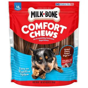 milk-bone comfort chews, dog treats with unique chewy texture and real beef, 16 chews