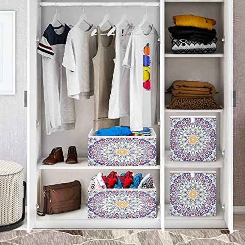 Kigai Floral Mandala Fabric Storage Bin 11" x 11" x 11" Cube Baskets Collapsible Store Basket Bins for Home Closet Bedroom Drawers Organizers