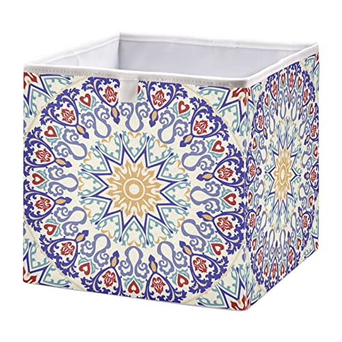 Kigai Floral Mandala Fabric Storage Bin 11" x 11" x 11" Cube Baskets Collapsible Store Basket Bins for Home Closet Bedroom Drawers Organizers