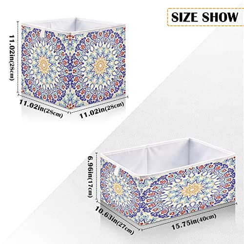 Kigai Floral Mandala Fabric Storage Bin 11" x 11" x 11" Cube Baskets Collapsible Store Basket Bins for Home Closet Bedroom Drawers Organizers