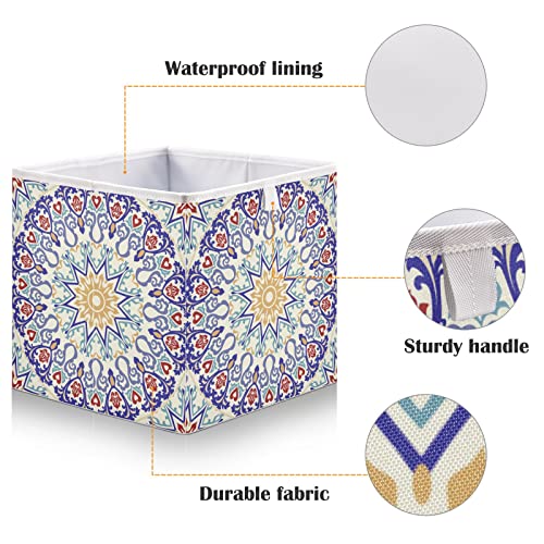 Kigai Floral Mandala Fabric Storage Bin 11" x 11" x 11" Cube Baskets Collapsible Store Basket Bins for Home Closet Bedroom Drawers Organizers