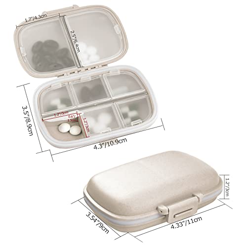 1Pack Travel Pill Organizer, 8 Compartments Portable Pill Case, Small Pill Box for Pocket Purse Portable Medicine Vitamin Container Beige