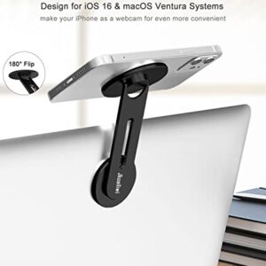 Jkoailiwi 180° Adjustable & Flip Continuity Camera Monitor Mount, Dual Screen Magnetic Phone Holder for Laptop, Slim MacBook Webcam Mount Compatible with MagSafe iPhone 15/14/13/12 & All Phones