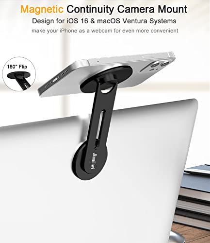 Jkoailiwi 180° Adjustable & Flip Continuity Camera Monitor Mount, Dual Screen Magnetic Phone Holder for Laptop, Slim MacBook Webcam Mount Compatible with MagSafe iPhone 15/14/13/12 & All Phones