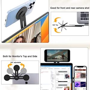 Jkoailiwi 180° Adjustable & Flip Continuity Camera Monitor Mount, Dual Screen Magnetic Phone Holder for Laptop, Slim MacBook Webcam Mount Compatible with MagSafe iPhone 15/14/13/12 & All Phones