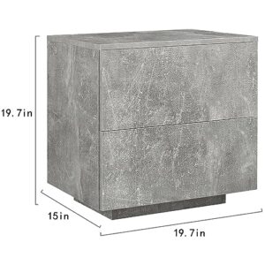 Cubehom Set of 2 Nightstand with LED Strip Lights, Modern Bed Side Table with 2 Drawers, End Table for Living Room, Bedroom, Hallway, Grey Marbling