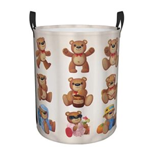 laundry basket,happy toy teddy bears with funny different faces nostalgic kids design,large canvas fabric lightweight storage basket/toy organizer/dirty clothes collapsible waterproof for college dorms-large