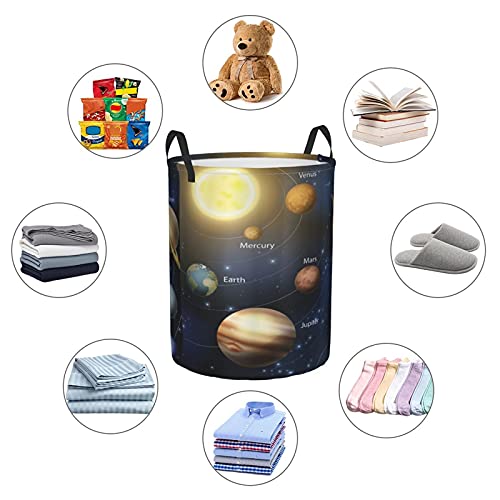 Laundry Basket,Realistic Of Solar System Sun Planets Orbit Astronomy Outer Space,Large Canvas Fabric Lightweight Storage Basket/Toy Organizer/Dirty Clothes Collapsible Waterproof For College Dorms-Large