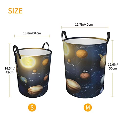 Laundry Basket,Realistic Of Solar System Sun Planets Orbit Astronomy Outer Space,Large Canvas Fabric Lightweight Storage Basket/Toy Organizer/Dirty Clothes Collapsible Waterproof For College Dorms-Large